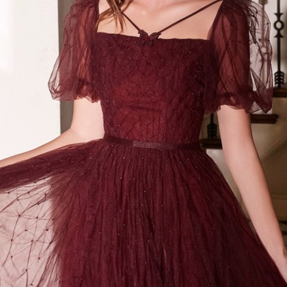 Cinderella | Dresses | Maroon Prom Party Evening Aline Puff Sleeve Ball ...